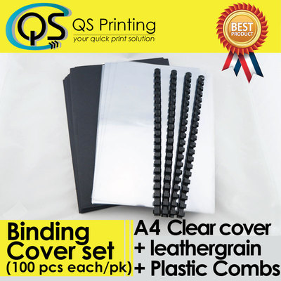 100 sets of A4 PVC clear Cover + A4 Black Leathergrain Cover + Binding ...