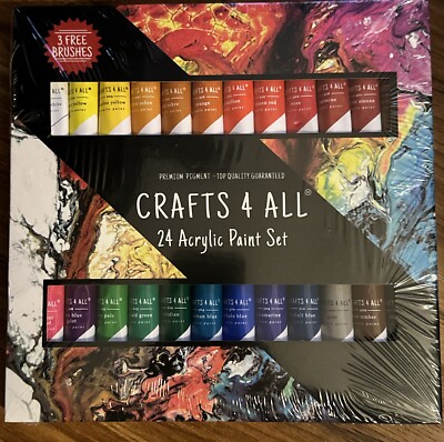Acrylic Paint Set, 24 Colors, Crafts 4 All, 3 Free Brushes, Premium ...