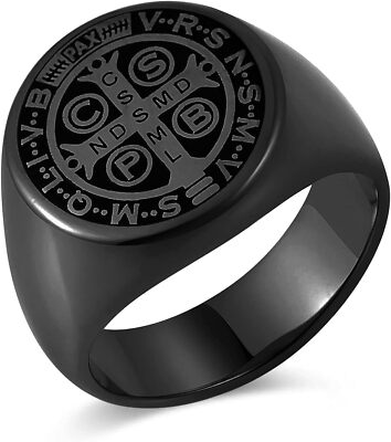 St Benedict Exorcism Ring Stainless Steel Catholic Roman Cross Ghost ...