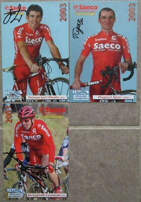 cyclisme autograph TEAM SAECO PUGACI FORNACIARI BERTAGNOLLI 3carte ...