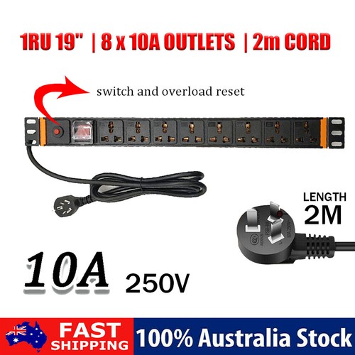 Recessed Rack Mount Power Board 8 Way 19" 1RU Strip Rail Powerboard PDU ...