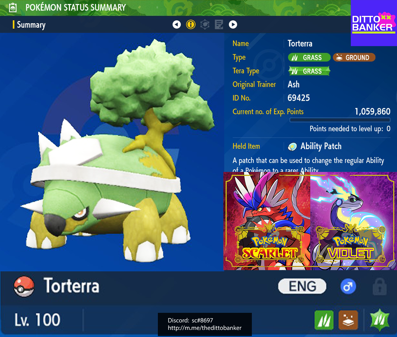 Pokemon Scarlet/Violet SHINY TORTERRA Lv100 TEAL MASK NEW 6IV Jolly ...