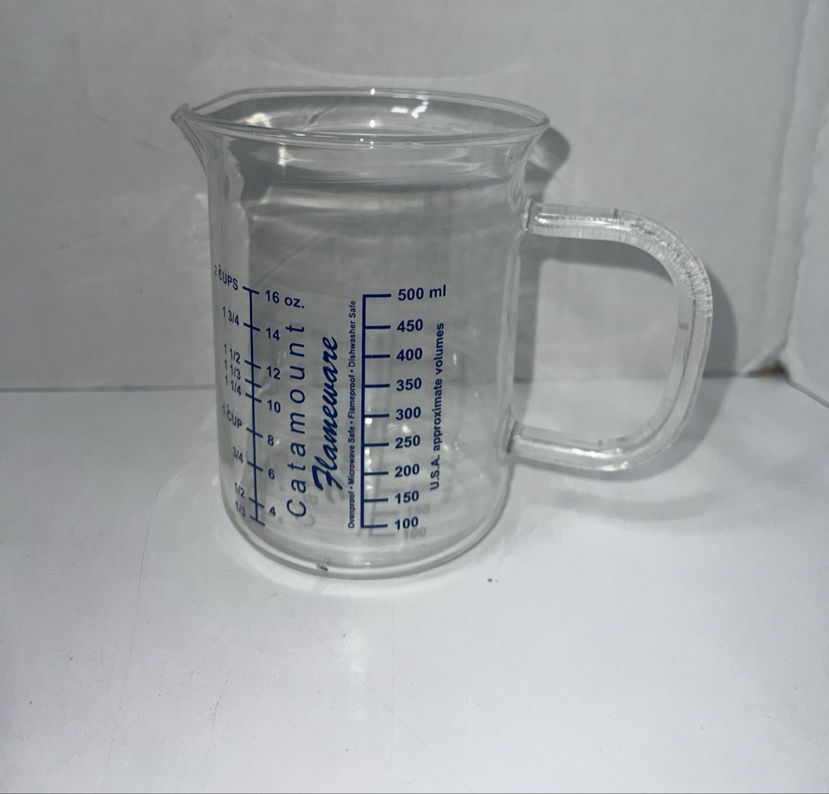 Flameware Catamount Glass Measuring Cup Vessel 2 Oz Clear USA Blue ...