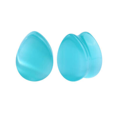 Pair of Aqua Blue Cat Eyes Stone Teardrop Plug Double Flare Ear Lobe ...