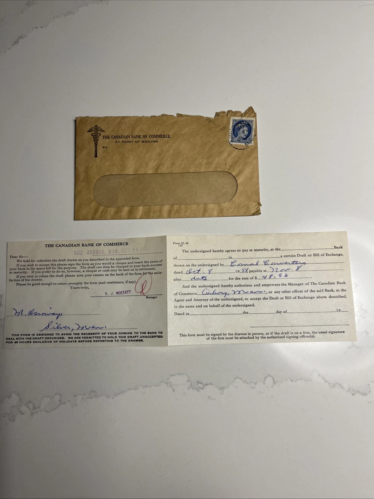 CIBC Canadian Bank Of Imperial Commerce 1954 Bank Draft Receipt ...