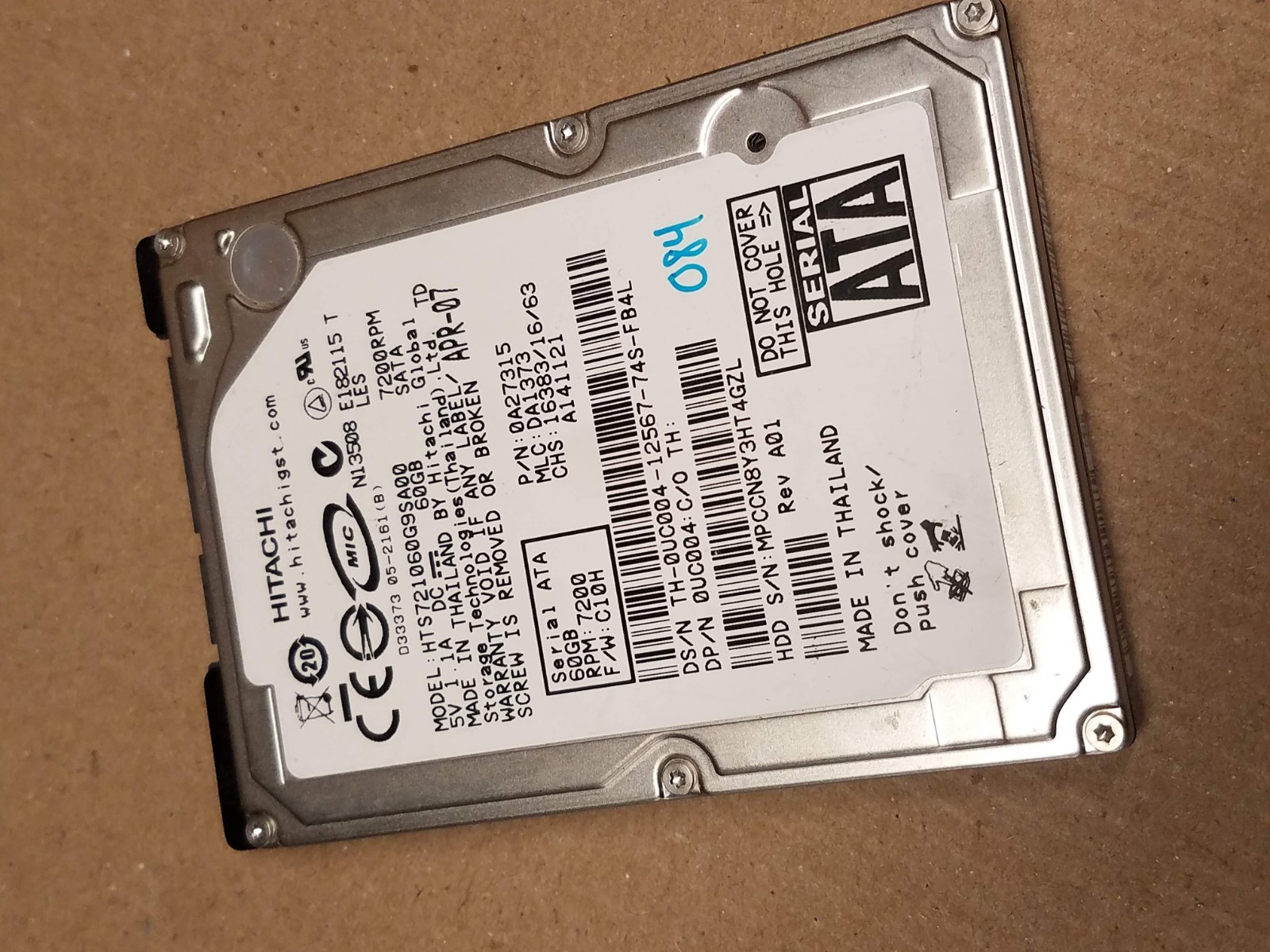 Hitachi Laptop Hard Drive HDD HTS721060G9SA00 0UC004 60GB Disk Drive ...