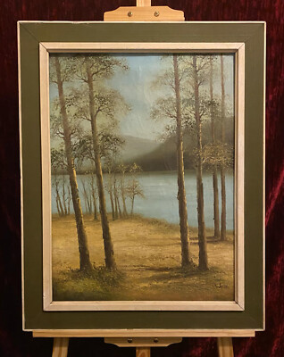 Vintage oil painting View At The Lake art signed by artist Westal 1960 ...