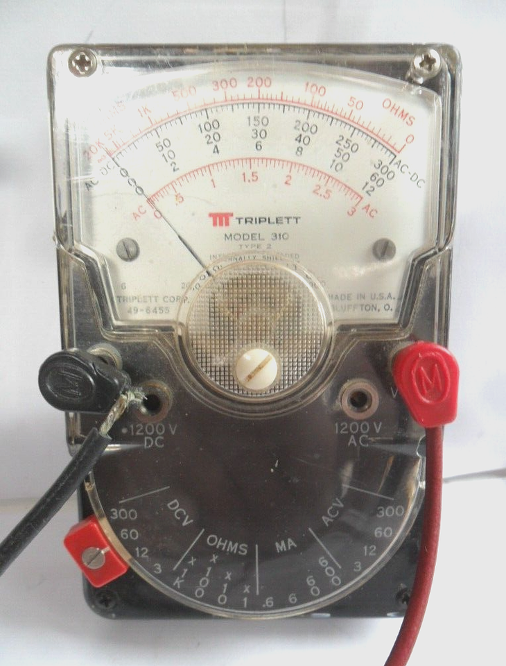Vintage Triplett Model 310 Type 2 Analog Volt Ohm Meter VOM Hand Size w ...