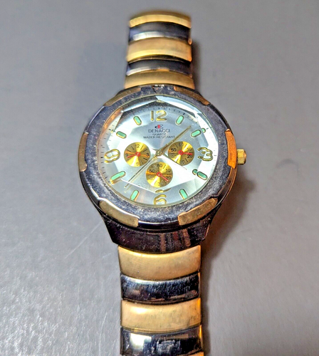 Vintage Denacci Men’s 3-dial Quartz Octagonal Face Watch Black & Gold ...