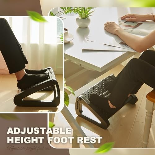 Adjustable Under Desk Foot Rest 6 Heights Ergonomic Massage Office Home ...