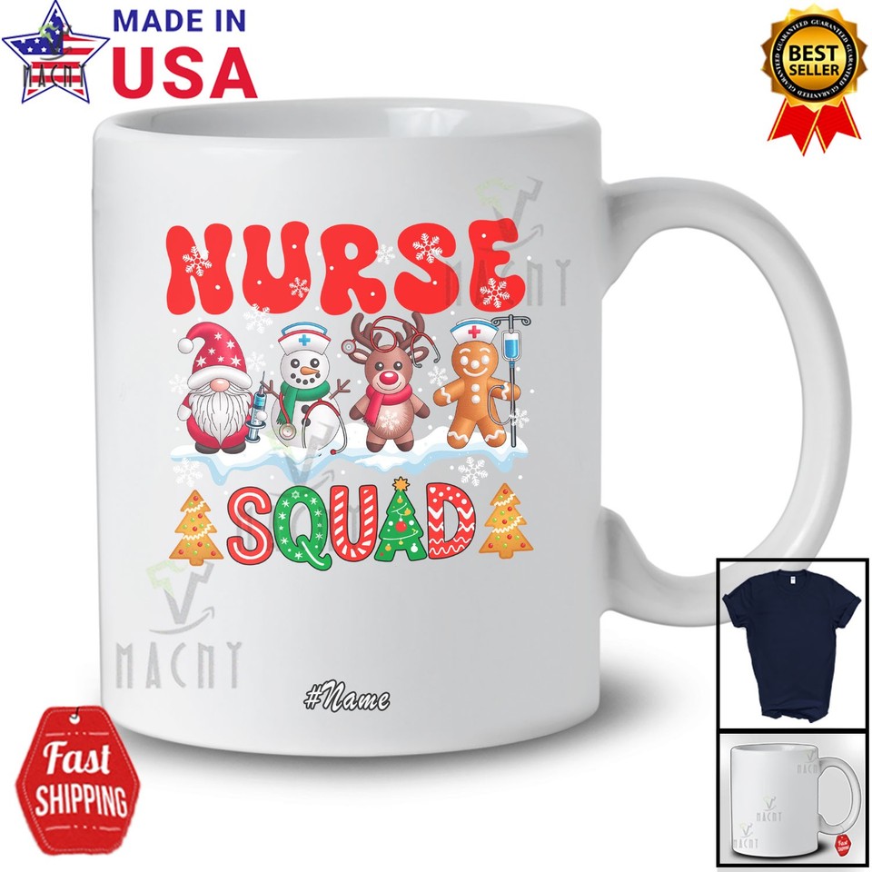 Custom Name Nurse Squad; Christmas Gnome Snowman Gingerbread Reindeer T ...