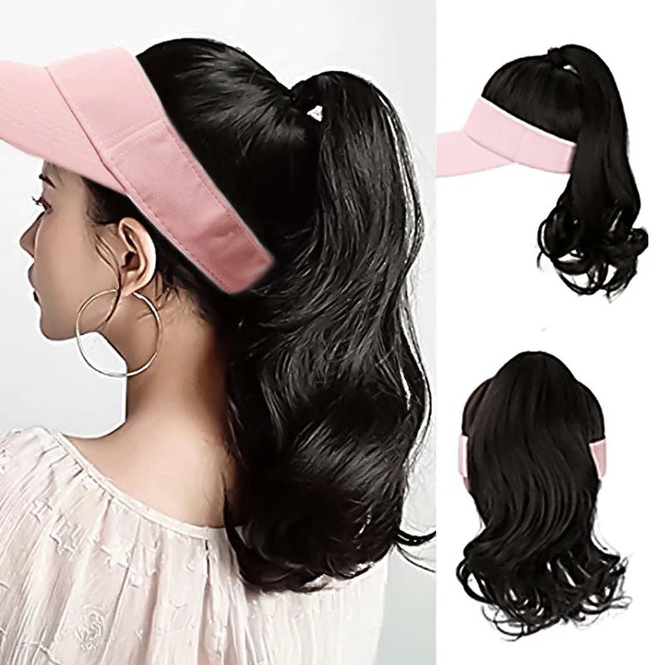 Women Sun Hat with Ponytail,Baseball Cap with Wavy Hair,Hair Extensions ...