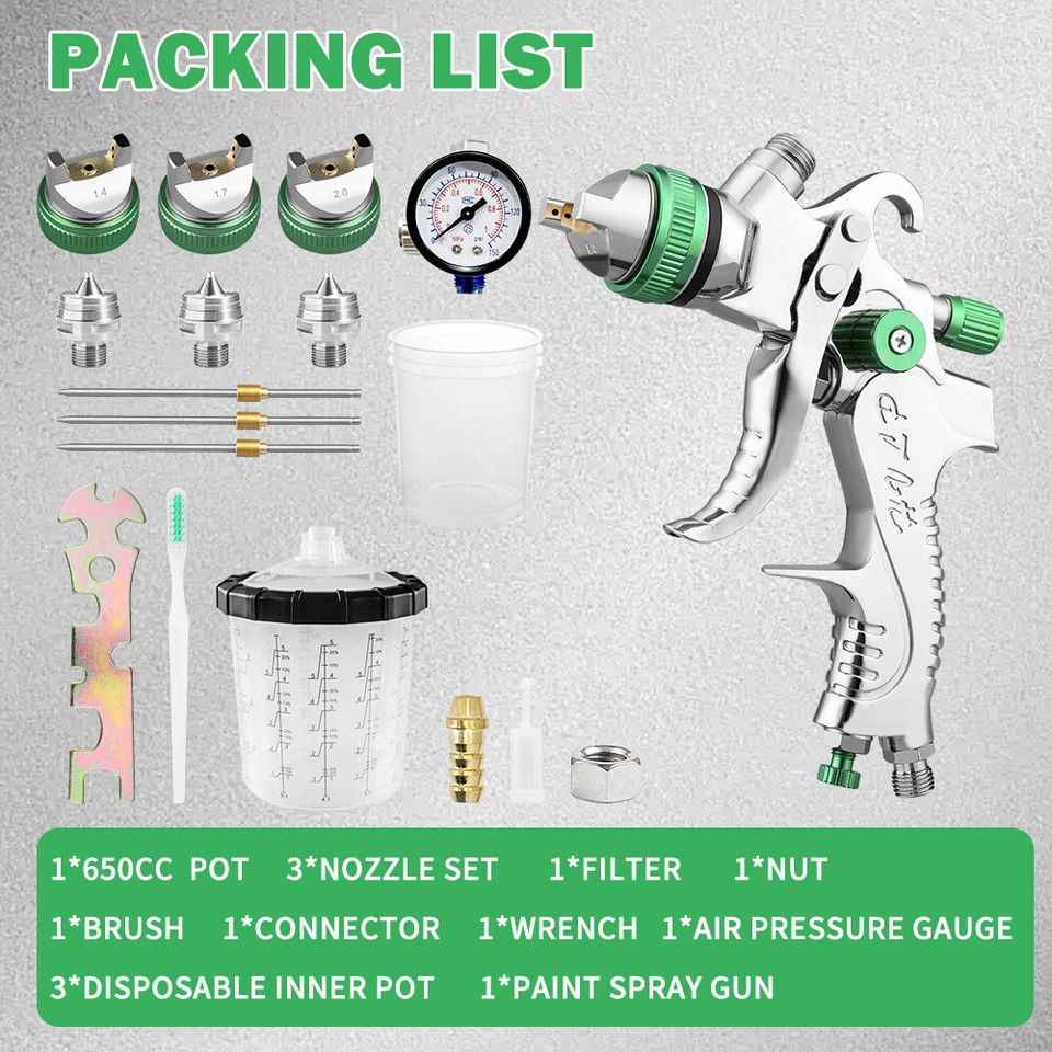 HVLP Air Paint Spray Gun Kits 1.4/1.7/2.0MM Nozzles Gravity Feed Car ...