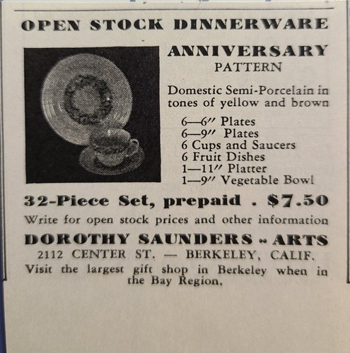 Vintage Print Ad 1937 Dorothy Saunders Arts Open Stock Dinnerware ...