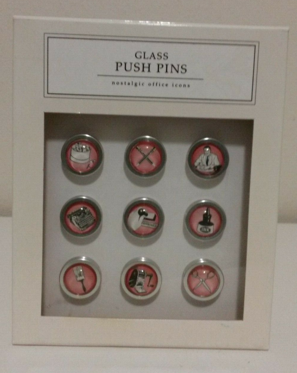 Nostalgic Glass Push Pins Office Icons Set Of 9 | eBay