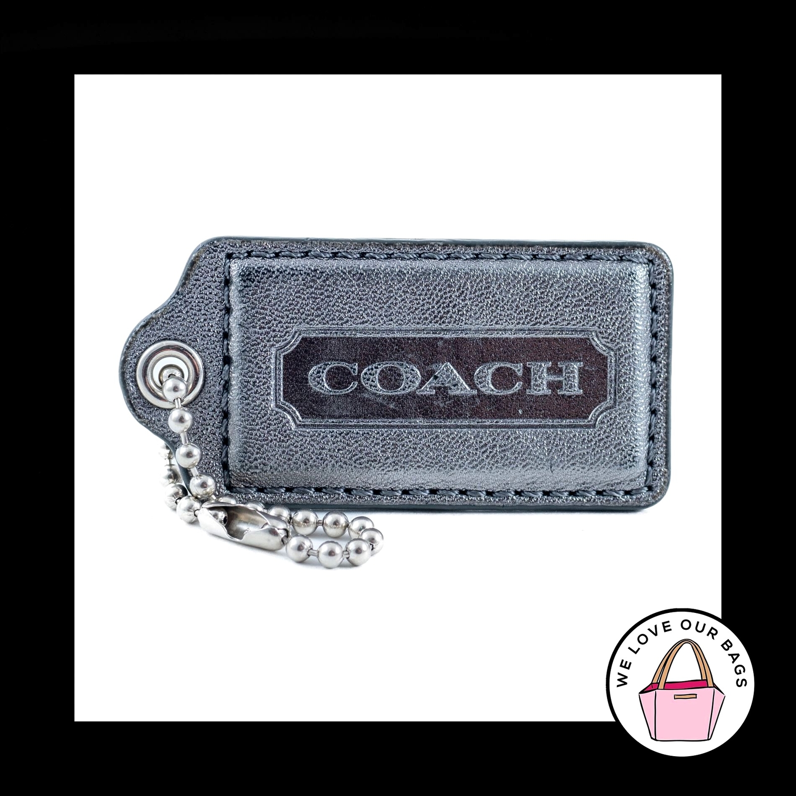 2.5" COACH MATTE Gray Metallic LEATHER Nickel Fob Bag Charm Keychain ...