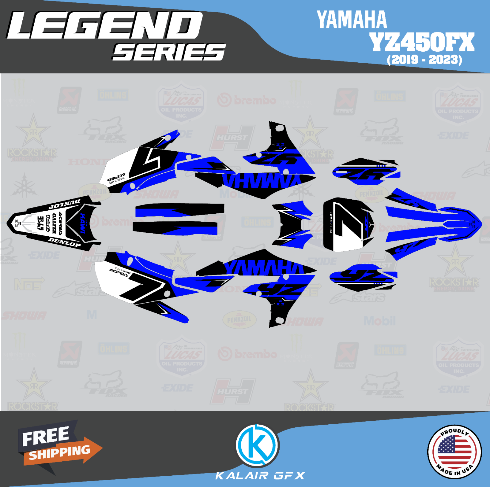 Graphics Kit for Yamaha YZ450FX 2019 2020 2021 2022 2023 Legend- Blue ...