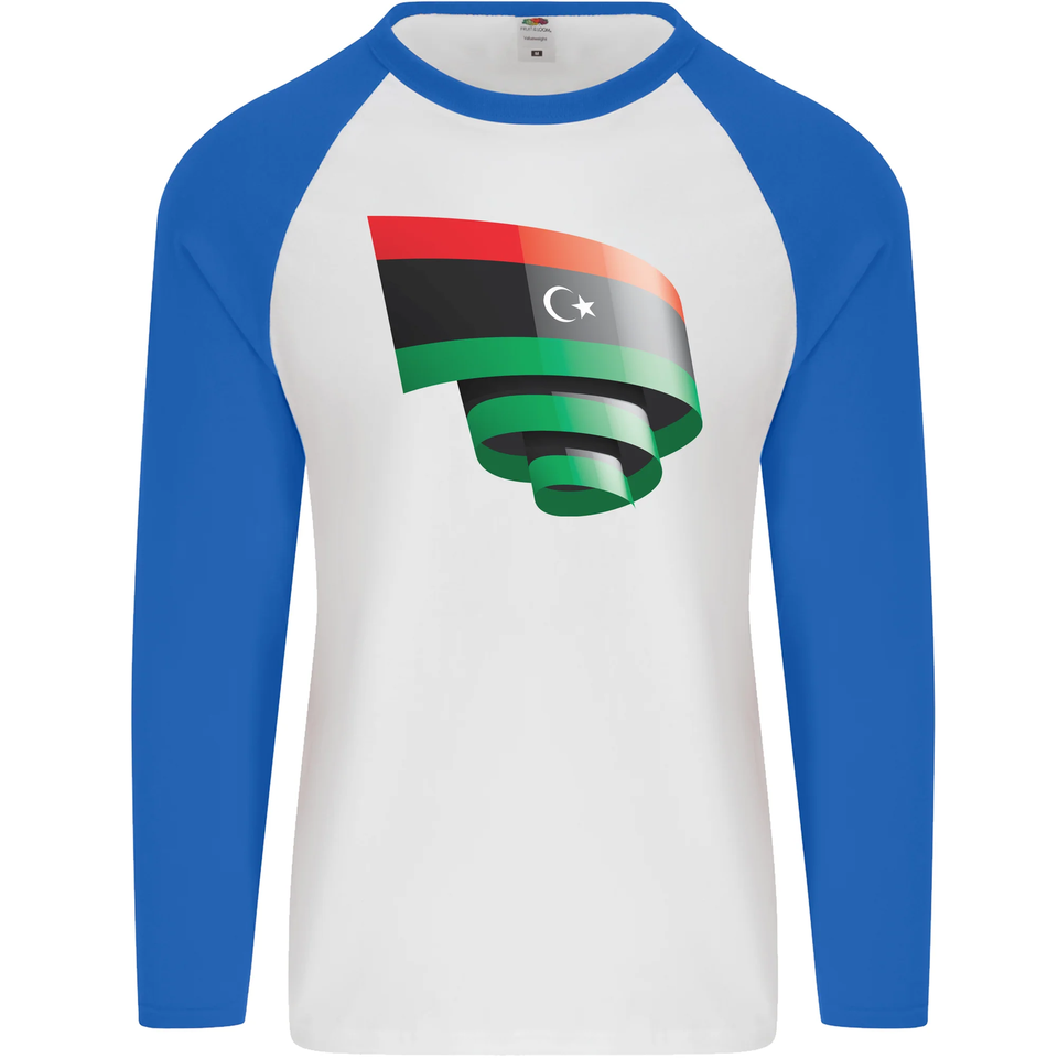 Curled Libya Flag Libyan Day Football Mens L/S Baseball T-Shirt | eBay ...