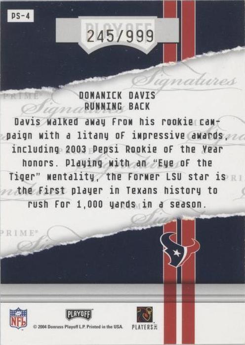 Las mejores ofertas en 2004 Playoff Honors Domanick Davis #PS-4 | eBay