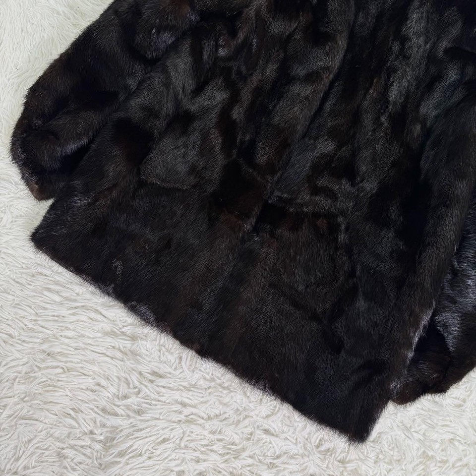 BLACK DIA SAGA Mink Fur Coat Dark Brown Stand Collar Women Authentic ...