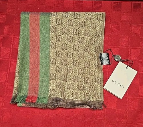 Gucci scarf wrap shawl Made In Italy 76" Long Green Red Brown NEW See ...