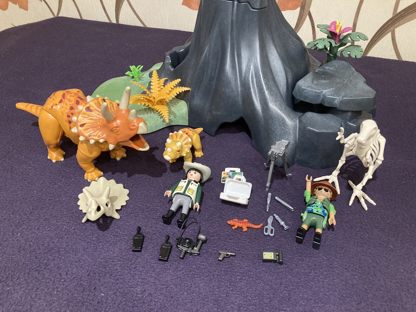 PLAYMOBIL Set 4170 Exploding Volcano Skeleton Dinosaur Baby Triceratops ...