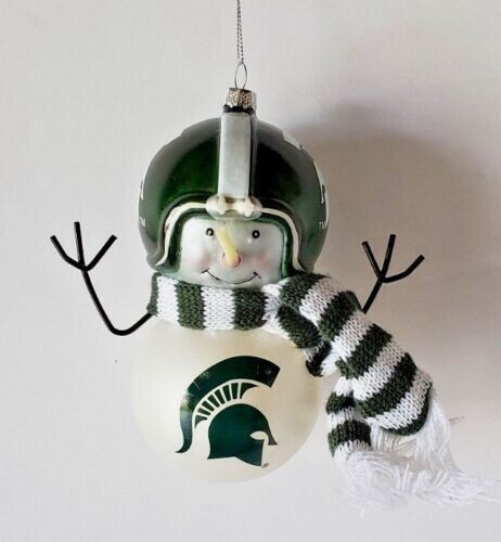 NCAA Michigan State Spartans Blown Glass Snowman Helmet LARGE 5 ...