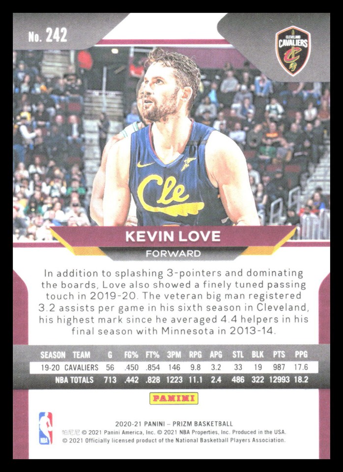 2020-21 Panini Prizm Kevin Love #242 Cleveland Cavaliers 4D | eBay