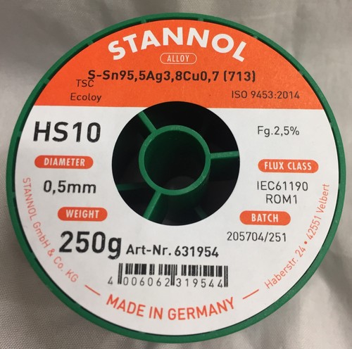 STANNOL soldering wire HS10 2510 soldering tin 250 grams ø 0.5 mm Sn95 ...