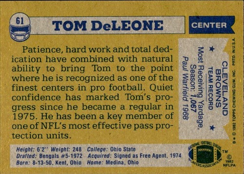 1982 Topps Tom DeLeone Cleveland Browns #61 | eBay