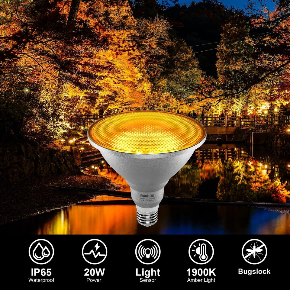 LED Bug Light Bulbs, 1900K Yellow Outdoor PAR38 Flood Lights, Dusk to ...
