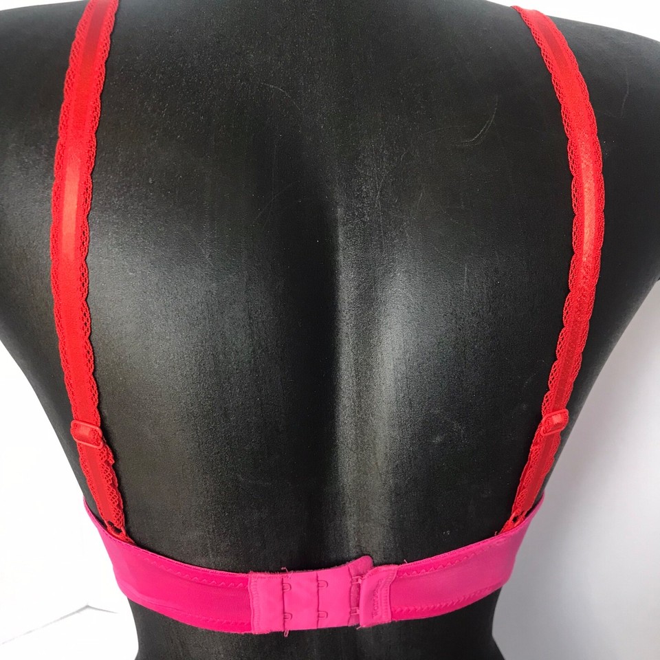 Playtex Wonderbra, balconette push up bra, fuchsia pink with red lace ...