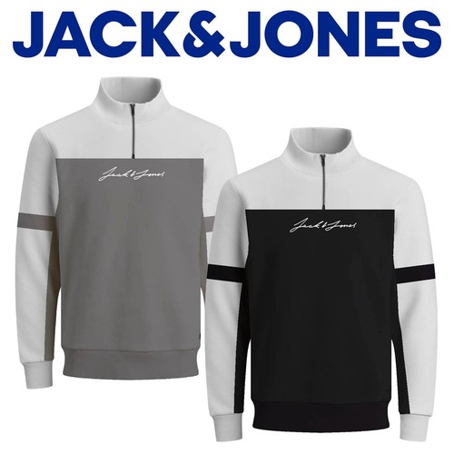 Mens Sweatshirts 1/4 Zip Jack & Jones High Neck Long Sleeve Sweaters, S ...