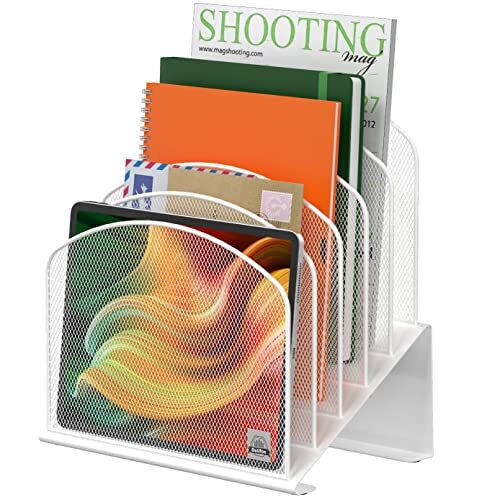 Inclined Desk File Organizer 5-Section Vertical File Folder Holder Mail ...