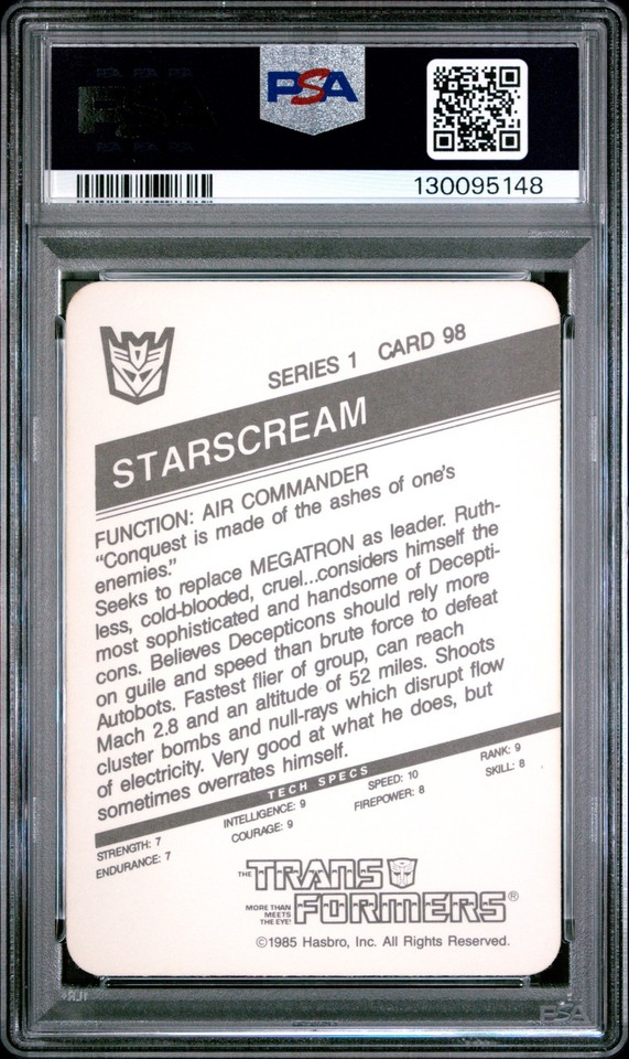 1985 HASBRO TRANSFORMERS YELLOW BACKGROUND #98 STARSCREAM PSA 10 | eBay