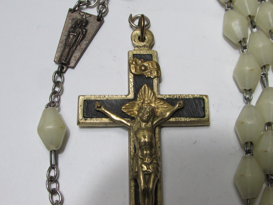 Antique PECTORAL CROSS Inlayed Ebony CRUCIFIX Skull and Crossbones 3 1/ ...