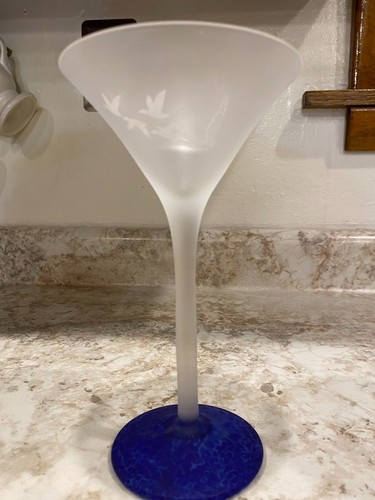 2-Grey Goose Vodka Martini Glass Frosted Blue Speckled Base Footed ...