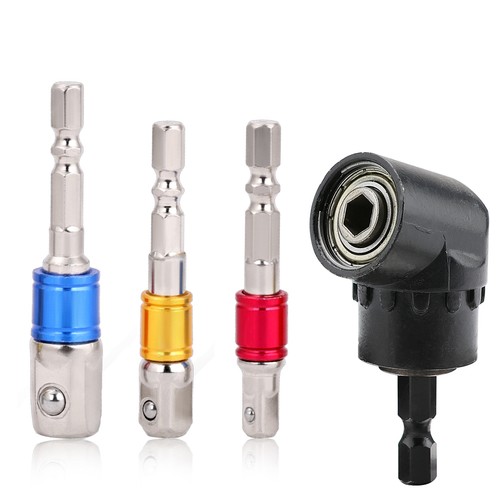 4x Hex Shank Impact Grade Socket Adapter Extension Right Angle Drill ...