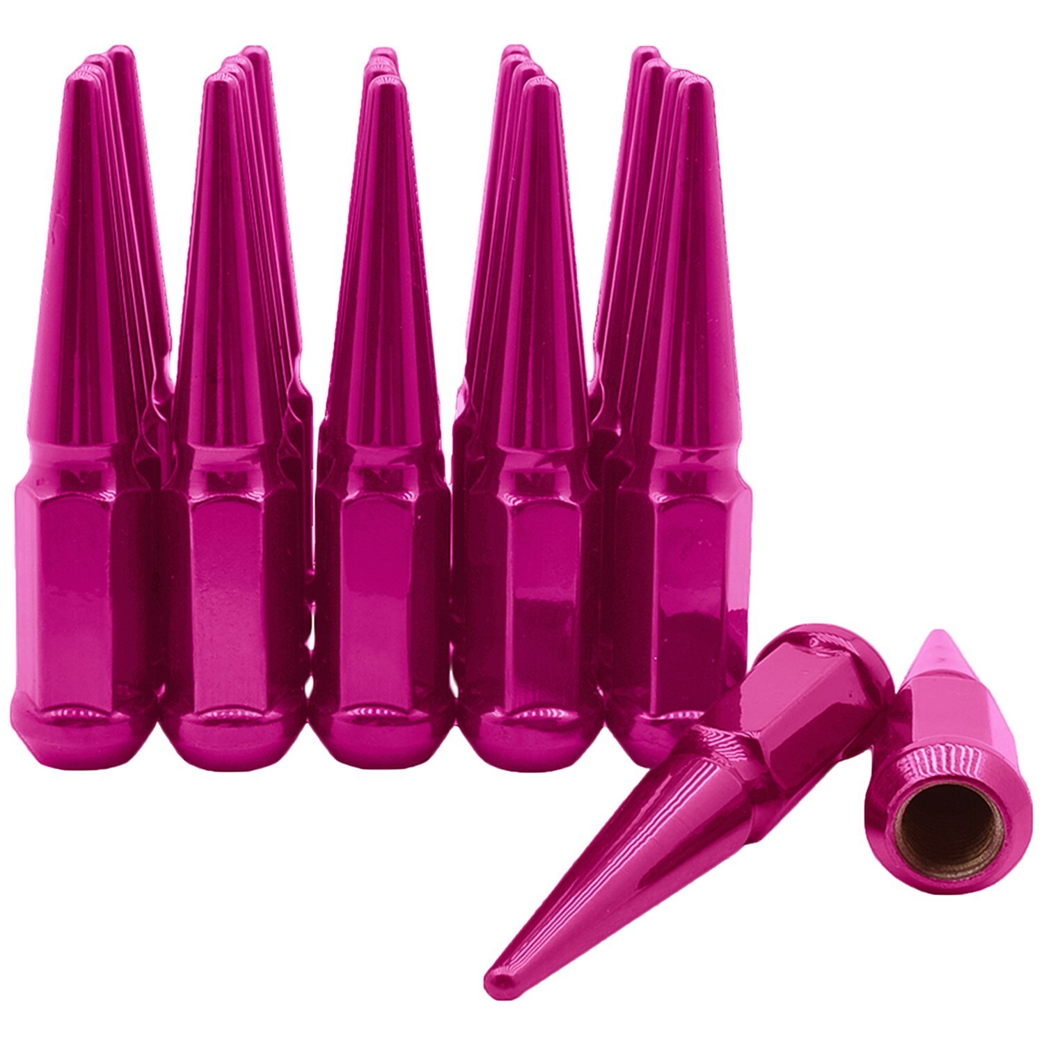 5 Lug 14x1.5 Candy Raspberry Powder Coated Spike Lug Nuts 4.5" Tall ...