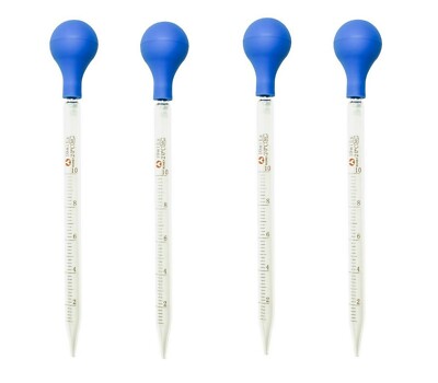 4Pk 10ml Glass Graduated Dropper Pipettes Lab Dropper with Red Rubber ...