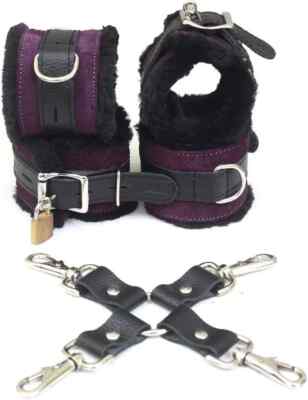 Lockable Wrist/Ankle Restraints with Fur Lining & 4-Way Metal Connector ...