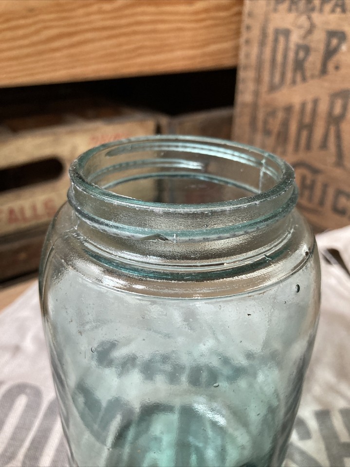 Vintage Ball Blue Green Triple 3 L Mason Slope Shoulder Jar Quart Lid ...