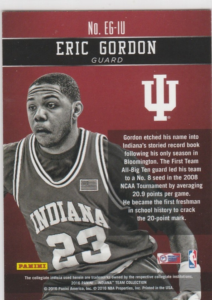 ERIC GORDON 2016 PANINI INDIANA COLLEGE HONORS INSERT EG-IU $1 DEALS ...