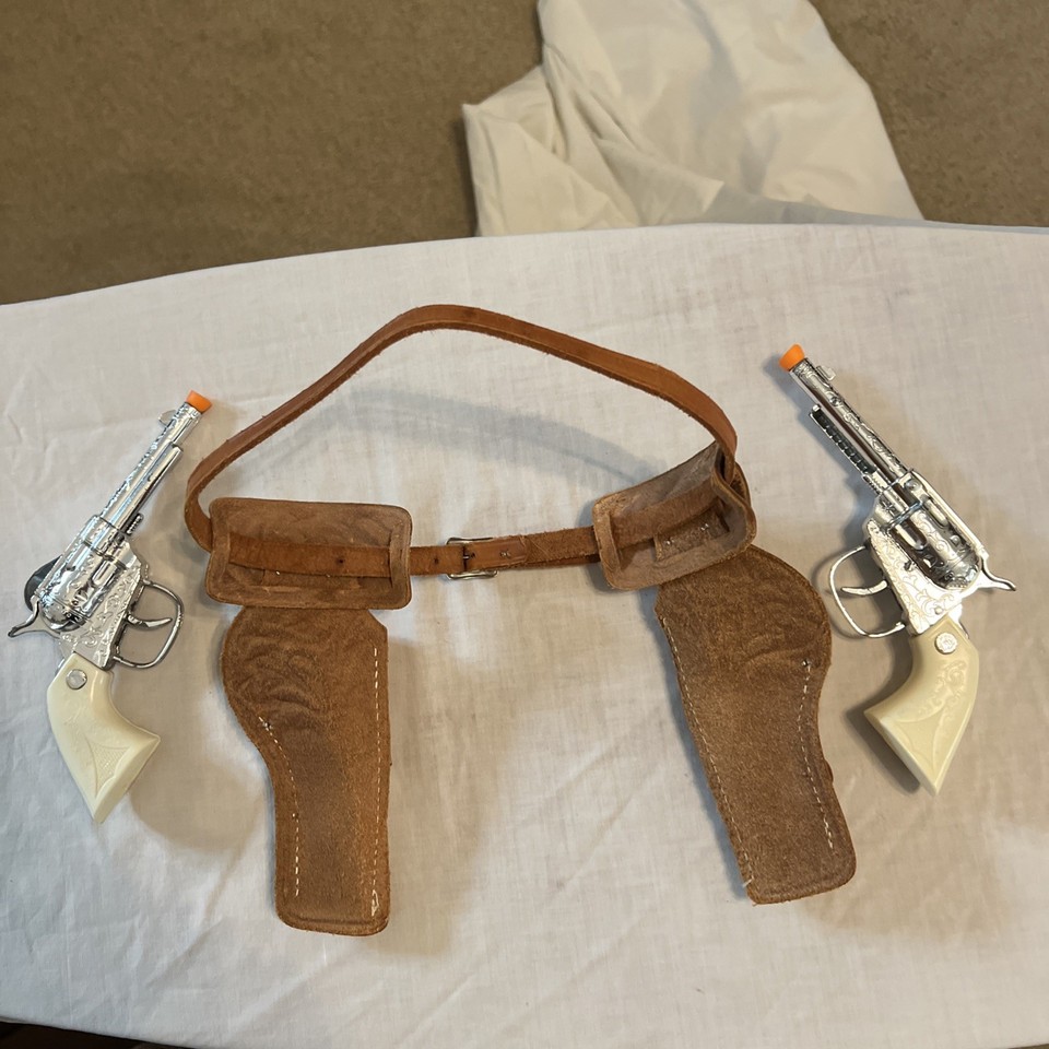 Roy Rogers double holster belt leather and 2 metal Toy Cap guns RR on ...