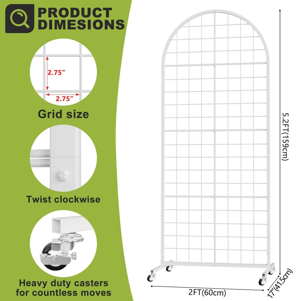 Grid Wall Panel 1PCS Display Stand 2' x 5.2' FT White Grid Wall Panels ...