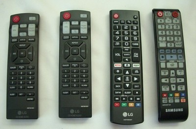 Lot of 4 Remote Controls - 2 LG CD Home Audio, 1 LG TV, 1 Samsung Blu ...