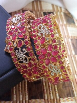 Pakistani bangles bracelet churi 2pc set rani pink stones | eBay