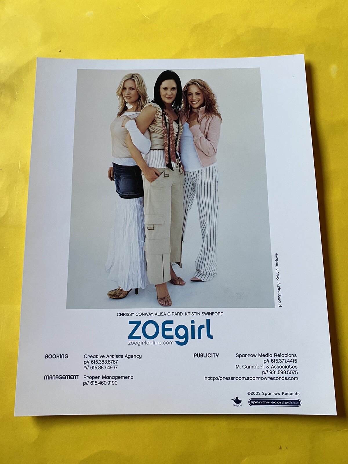 ZOEgirl Press Photo 8x10”.Chrissy Conway, Alisa Gerard, Kristin ...