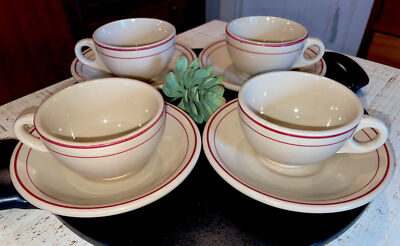 Set 4 Sterling China Vtg Restaurant Ware Red Cup &Saucer East Liverpool ...