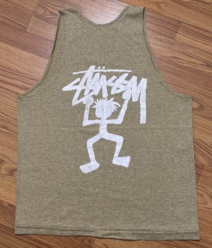 Vintage 90s Stüssy Tribe Stick Man Skater Tank Top Large Single Stitch ...